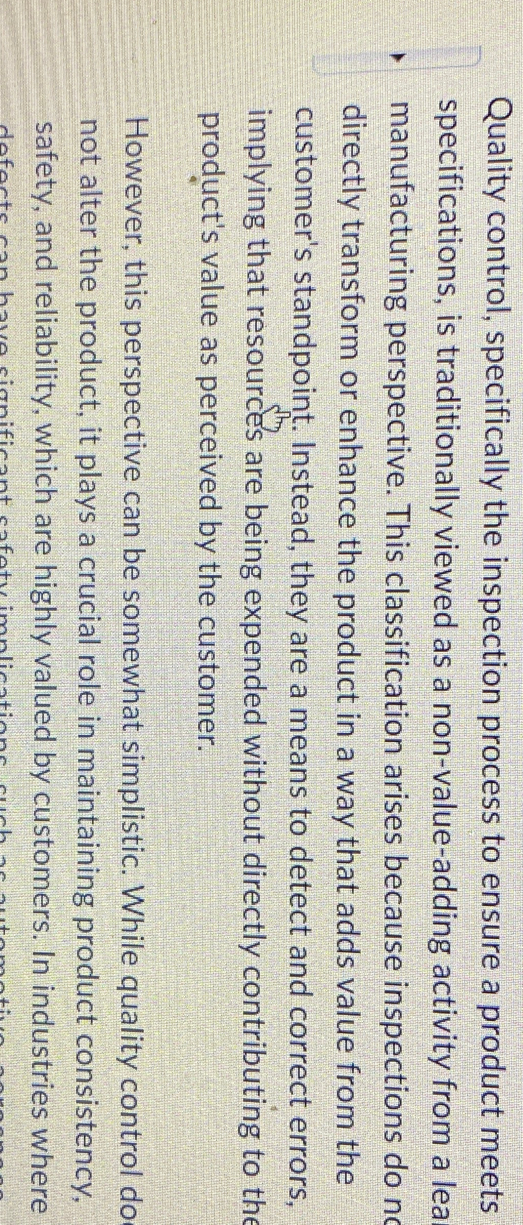 Solved Quality control, specifically the inspection process | Chegg.com
