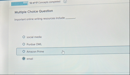 Solved 12 ﻿of 17 ﻿Concepts completedMultiple Choice | Chegg.com