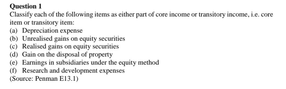 Solved Question 1Classify each of the following items as | Chegg.com