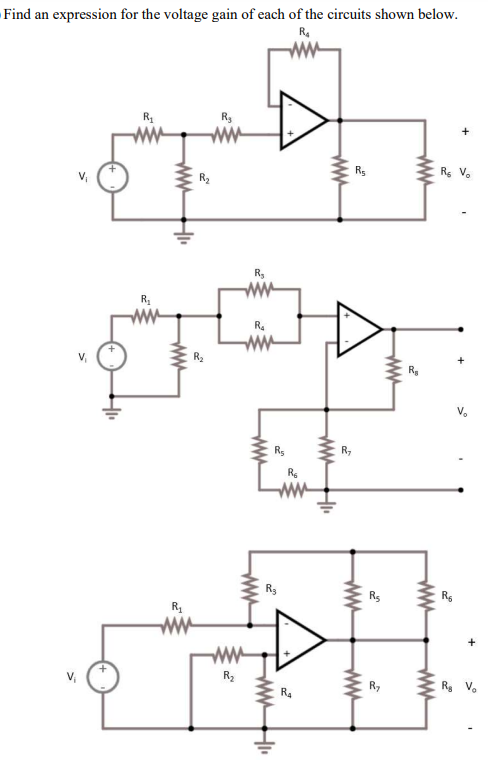 Solved Find an expression for the voltage gain of each of | Chegg.com