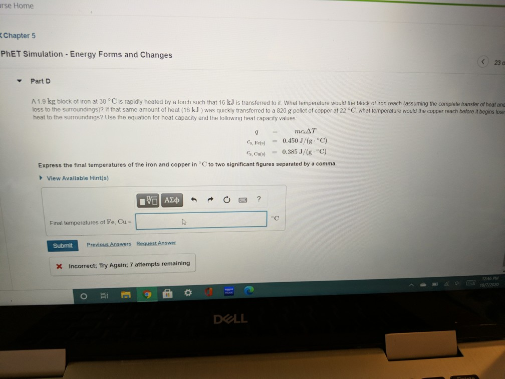 Solved arse Home Chapter 5 PhET Simulation - Energy Forms | Chegg.com