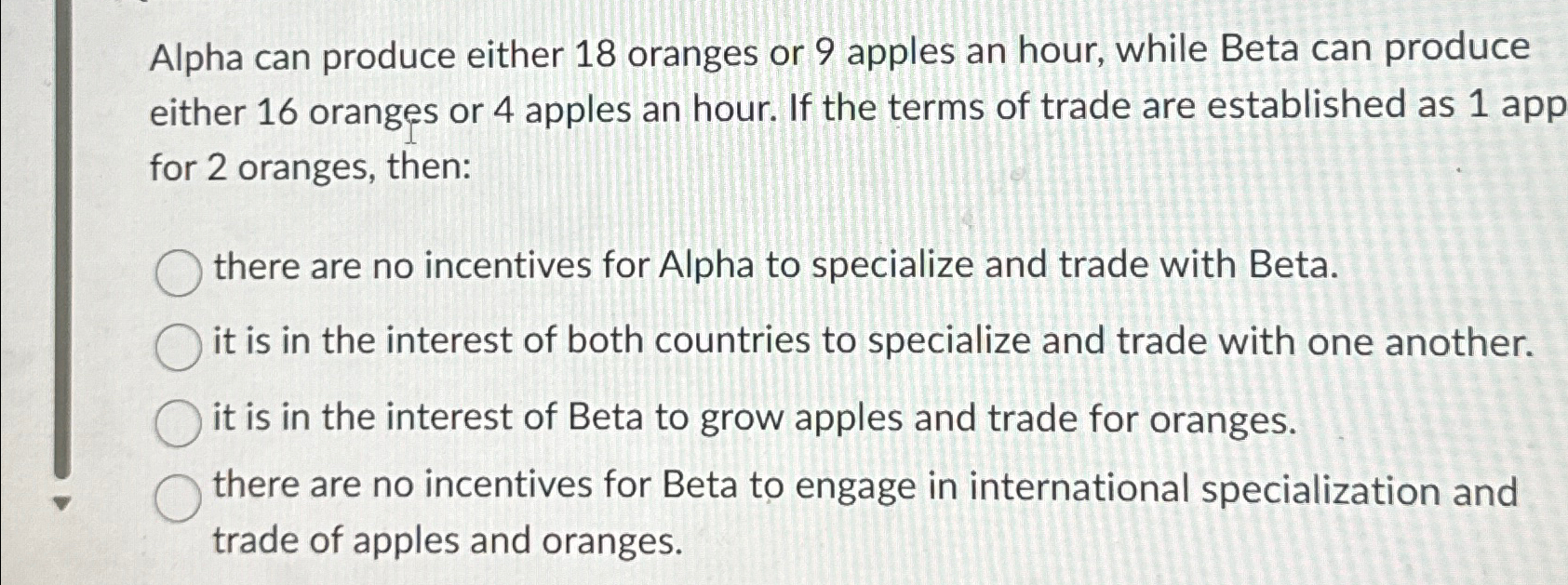 Solved Alpha can produce either 18 ﻿oranges or 9 ﻿apples an | Chegg.com