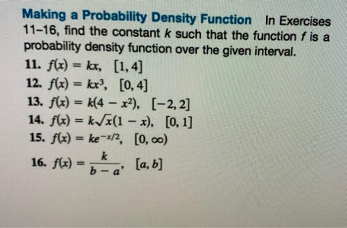 Solved Making a Probability Density Function In Exercises | Chegg.com