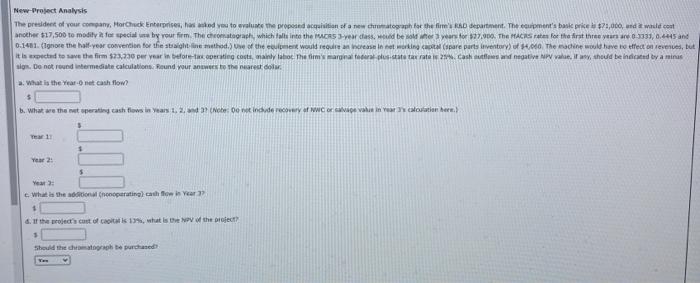 Solved New-Prosect Analysis a. What is the Yraf 6 net cash | Chegg.com