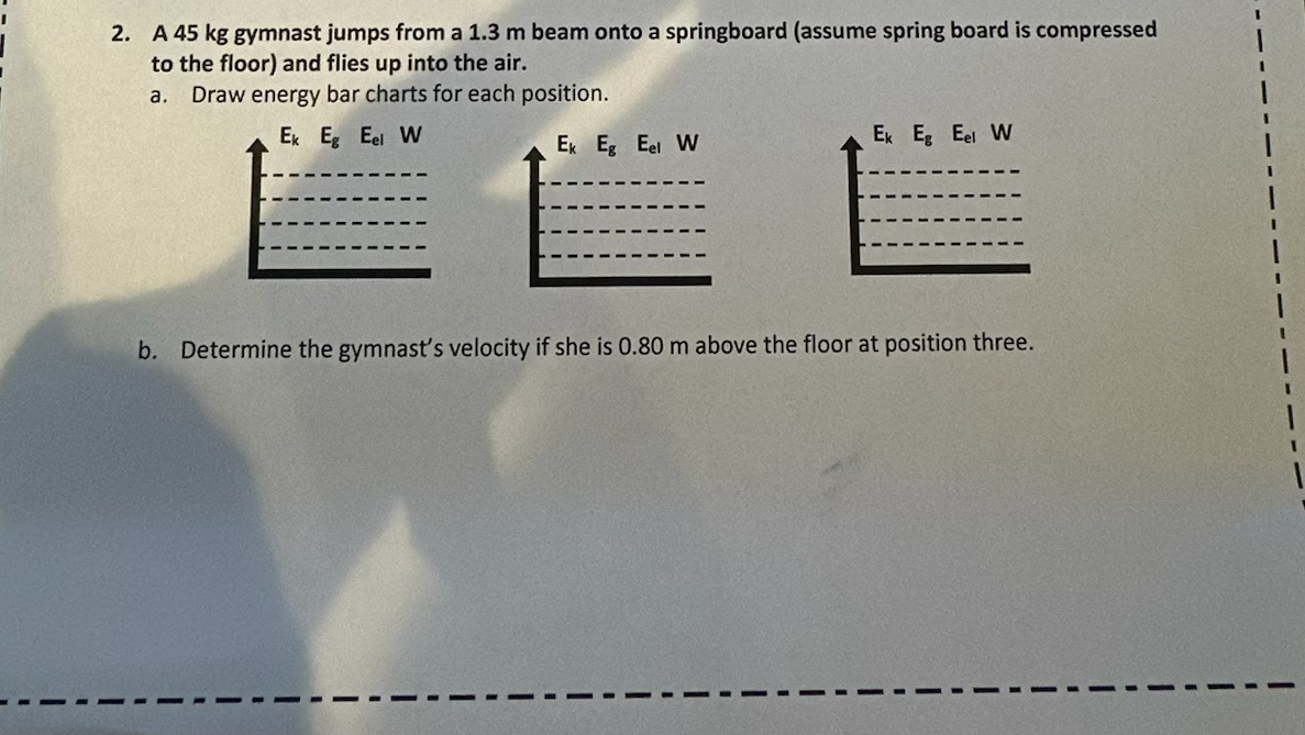 A 45kg ﻿gymnast jumps from a 1.3m ﻿beam onto a | Chegg.com