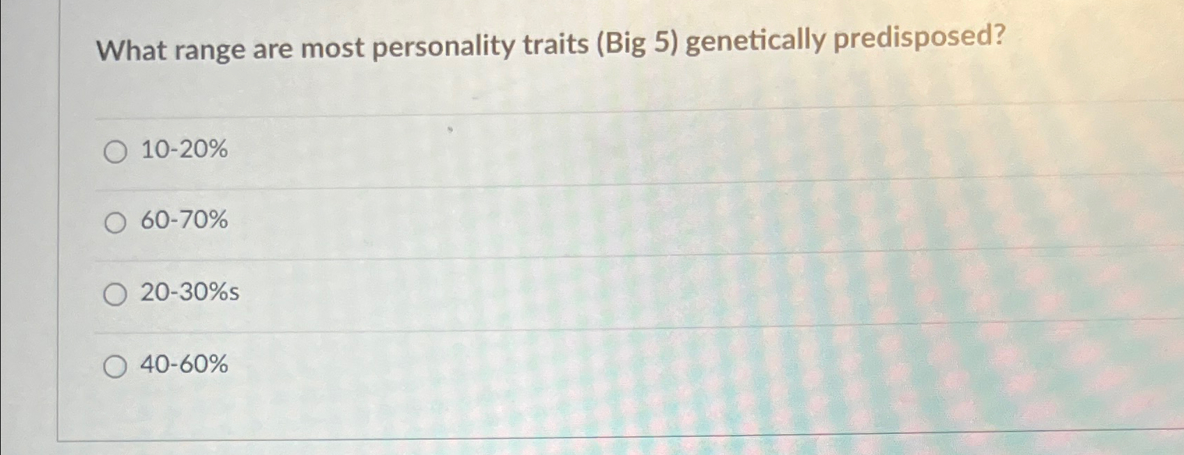 Solved What range are most personality traits (Big 5) | Chegg.com