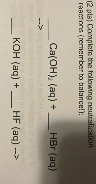 Solved Complete the following neutralization reactions | Chegg.com