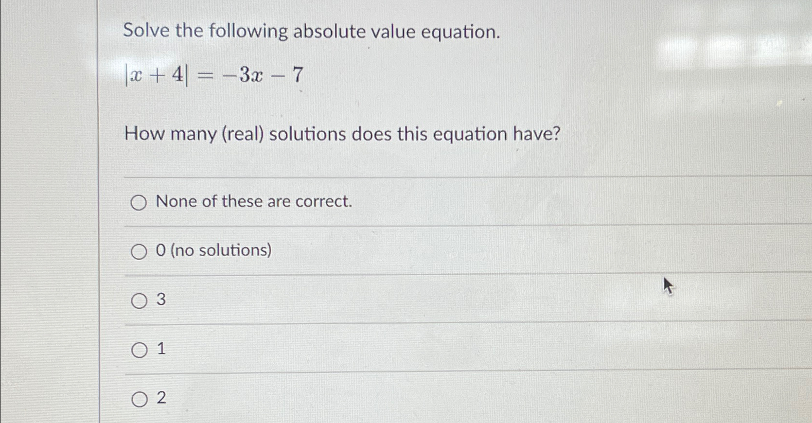 Solved Solve the following absolute value | Chegg.com
