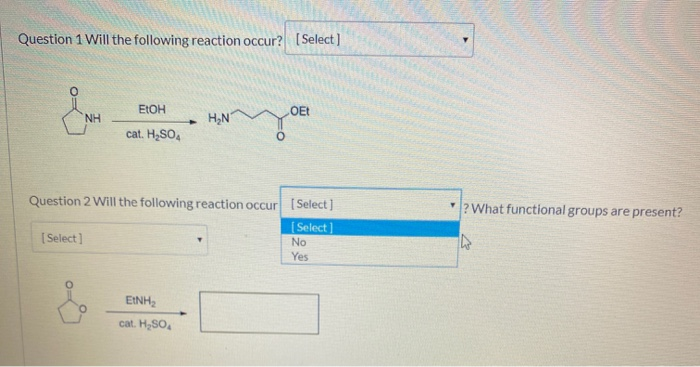 Solved Question 1 Will the following reaction occur? (Select | Chegg.com