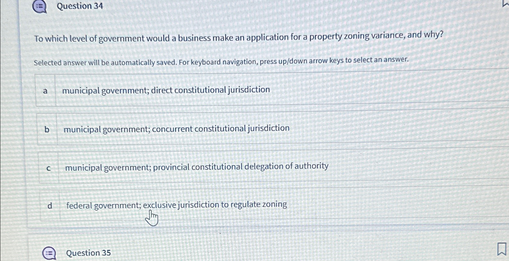 Solved Question 34To which level of government would a | Chegg.com