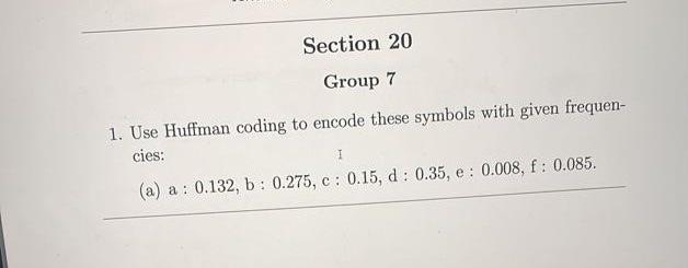 Solved 1. Use Huffman coding to encode these symbols with | Chegg.com