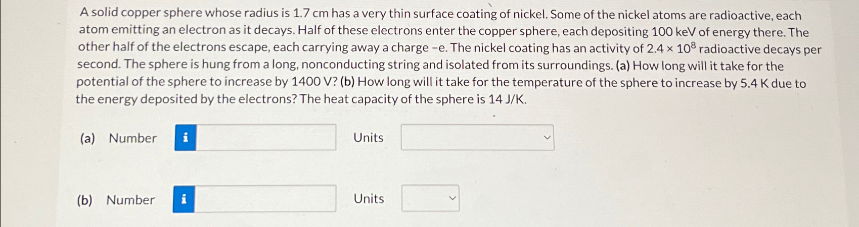 A solid copper sphere whose radius is 1.7cm ﻿has a | Chegg.com