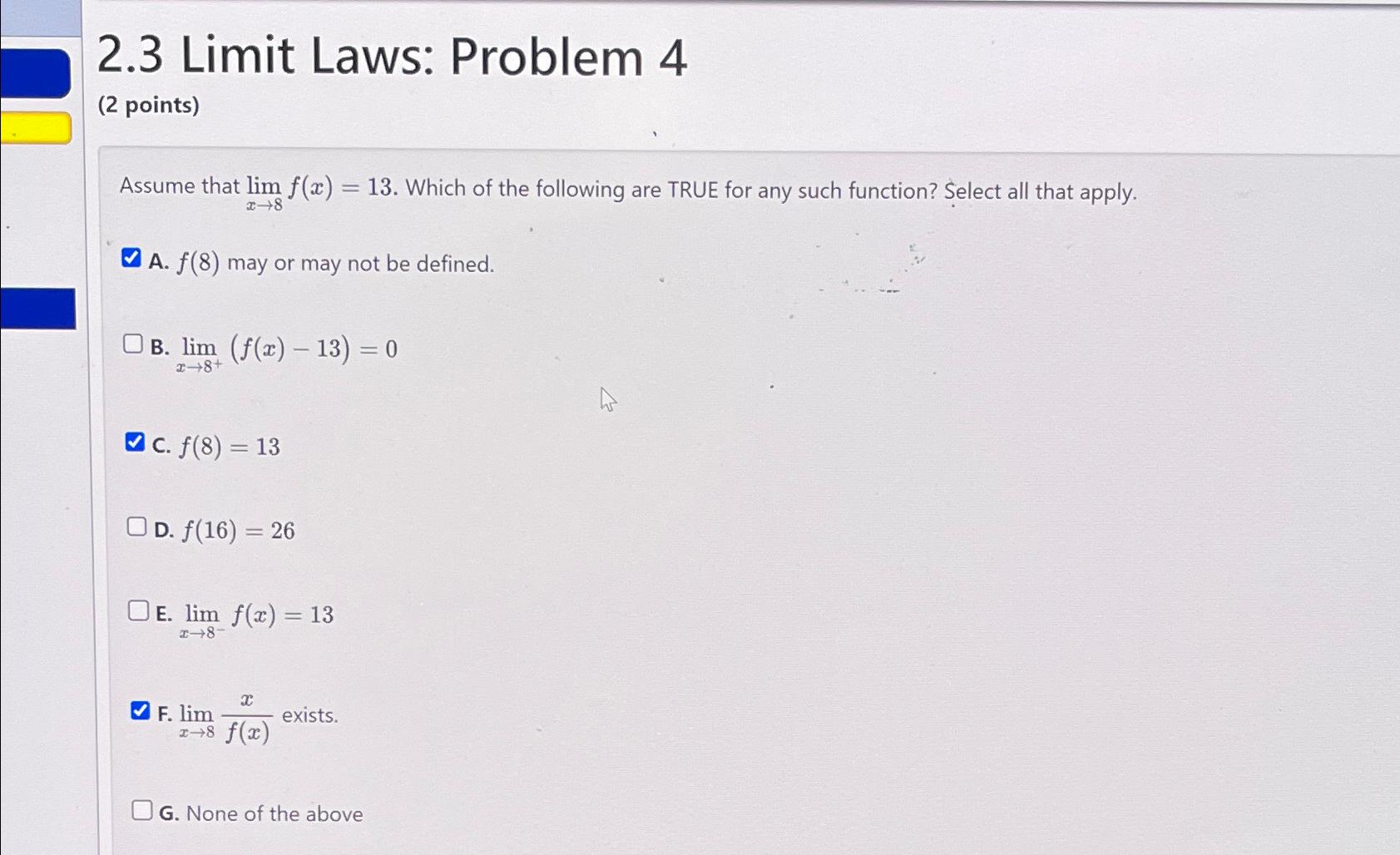 Solved 2.3 ﻿Limit Laws: Problem 4( 2 ﻿points)Assume that | Chegg.com