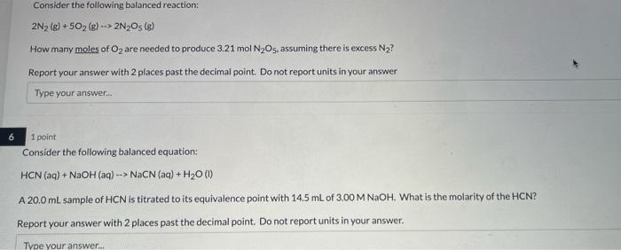 Solved Consider the following balanced reaction: 2 N2( | Chegg.com