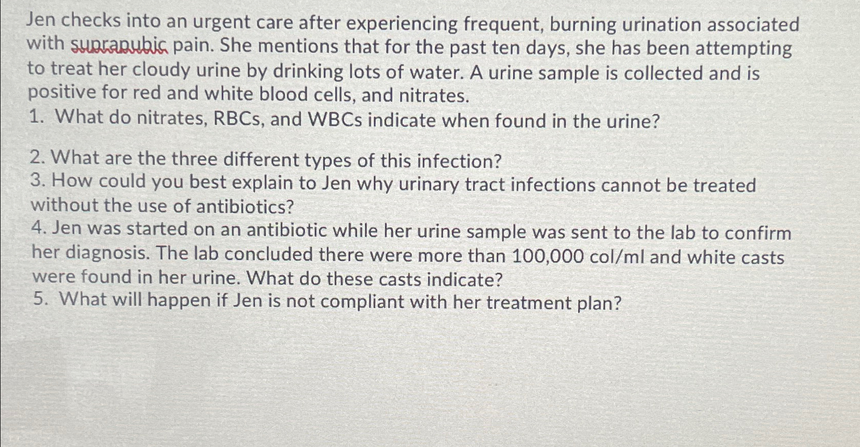 Solved Jen checks into an urgent care after experiencing | Chegg.com
