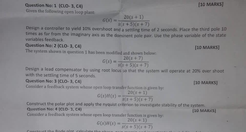 Solved Question No: 1 (CLO-3, C4) [10 MARKS] Given the | Chegg.com