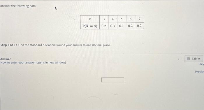 Solved onsider the following data: Step 3 of 5 : Find the | Chegg.com