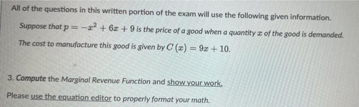 Solved All of the questions in this written portion of the | Chegg.com