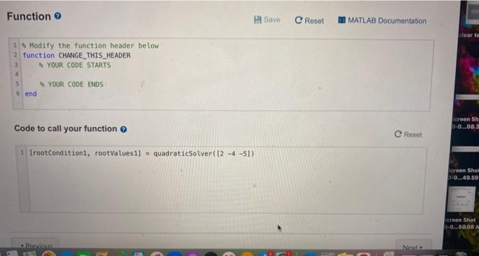 Solved Function A Save e Reset MATLAB Documentation lear te | Chegg.com