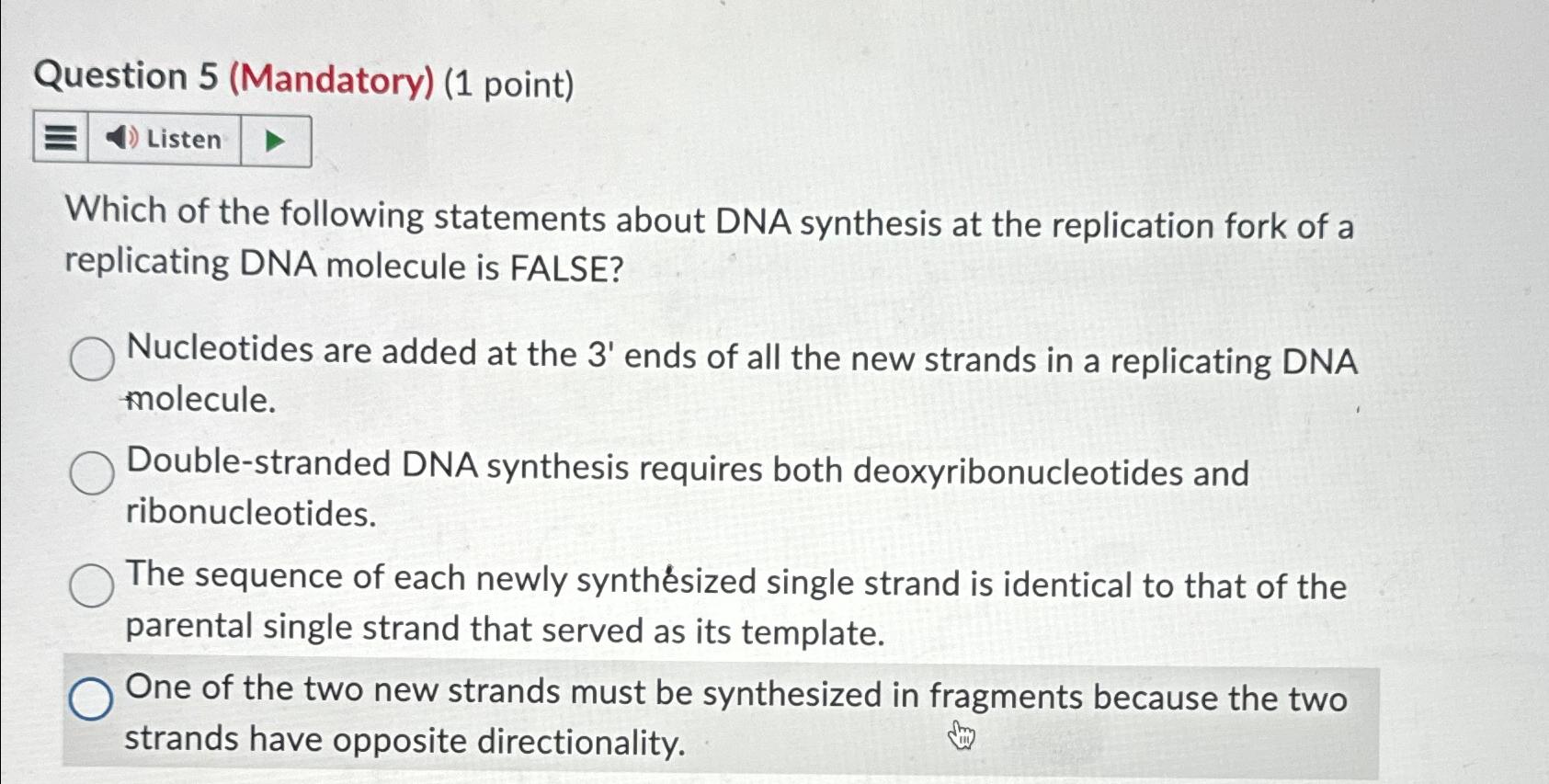 Solved Question 5 (Mandatory) (1 ﻿point)Which of the | Chegg.com