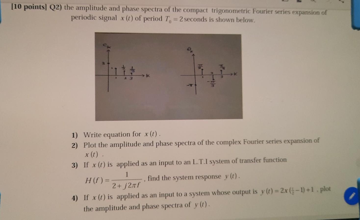 Solved [10 points] Q2) the amplitude and phase spectra of | Chegg.com