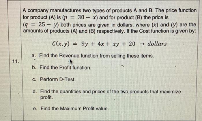Solved A company manufactures two types of products A and B. | Chegg.com
