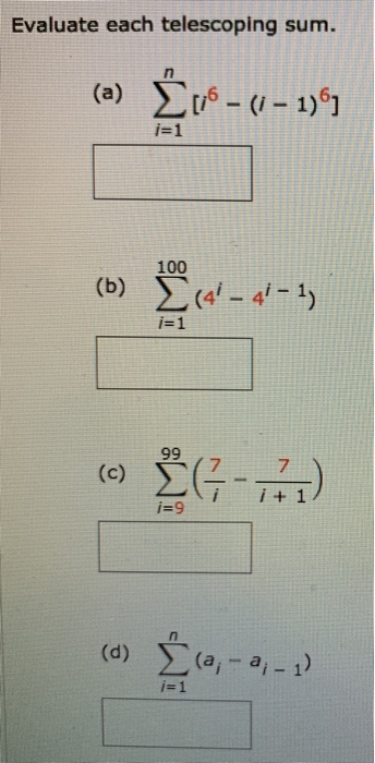 Solved Evaluate each telescoping sum. (3) Συ - (1 - 1961 100 | Chegg.com