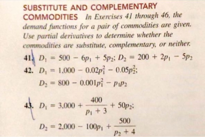 Solved SUBSTITUTE AND COMPLEMENTARY COMMODITIES In Exercises | Chegg.com