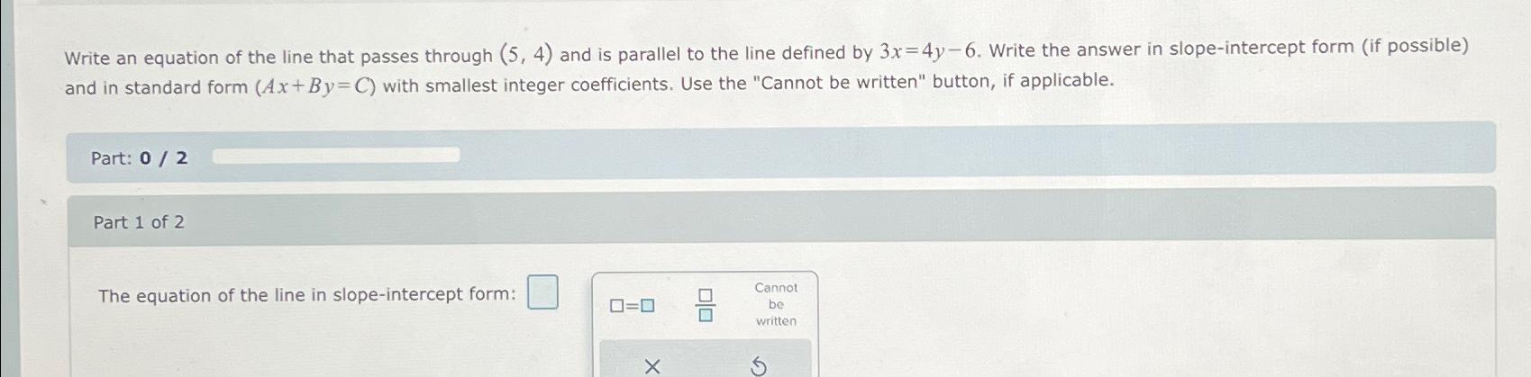 Solved Write an equation of the line that passes through | Chegg.com