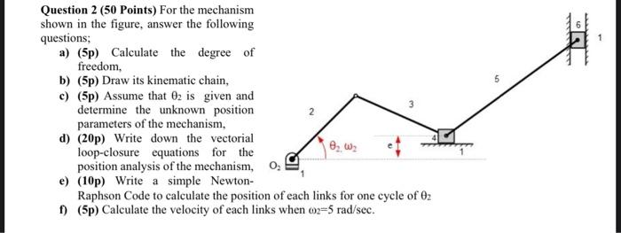 Solved Question 2 (50 Points) For the mechanism shown in the | Chegg.com