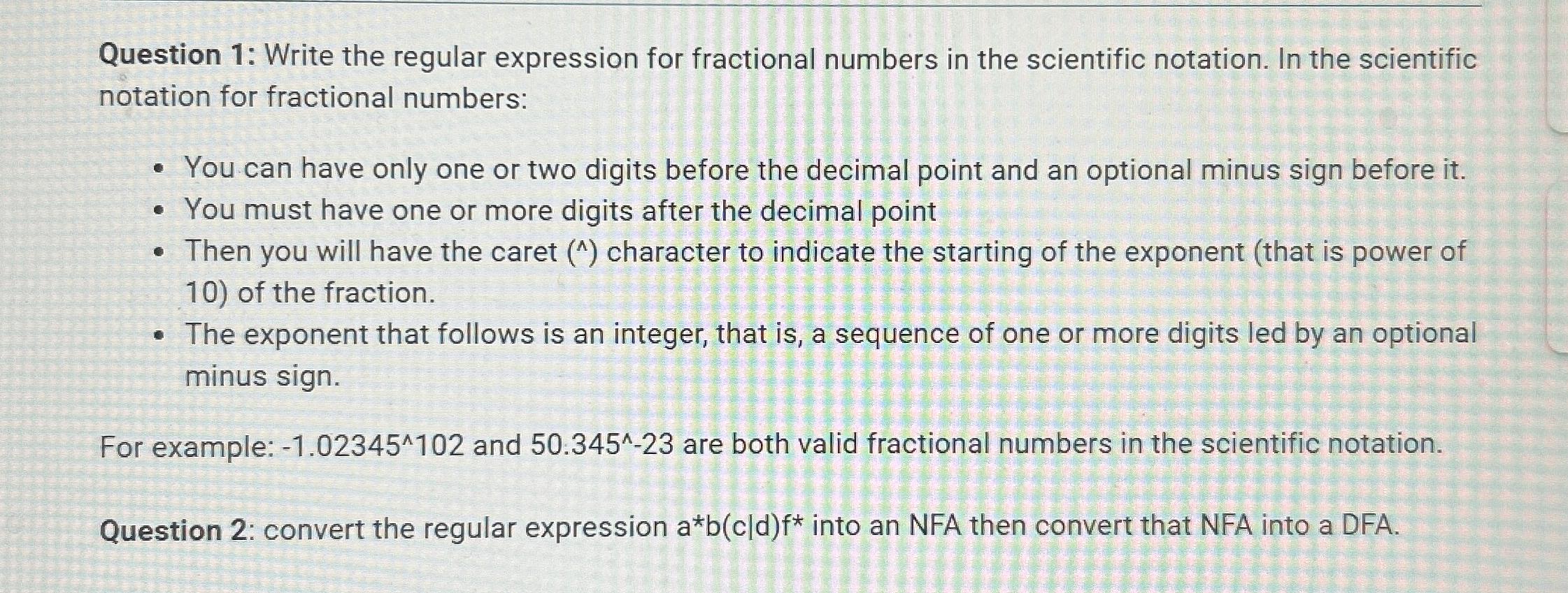 Solved Question 1: Write the regular expression for | Chegg.com