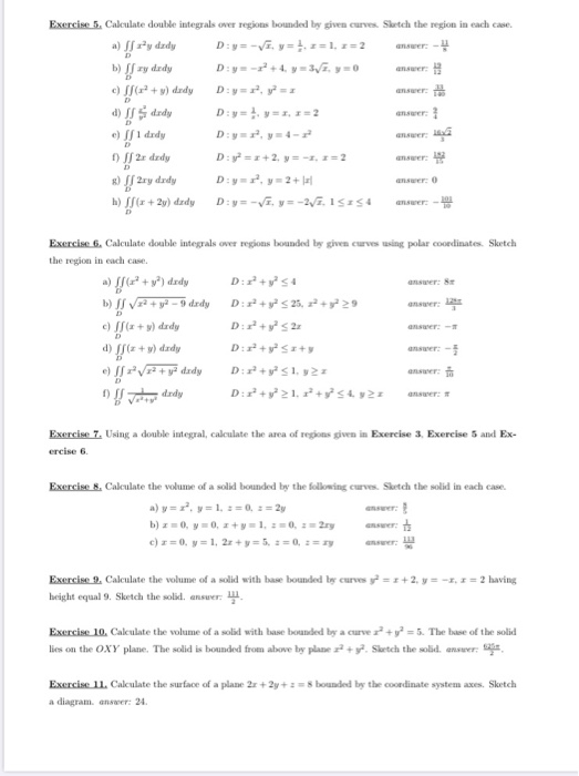 Solved Exercise 5. Calculate double integrals over regions | Chegg.com