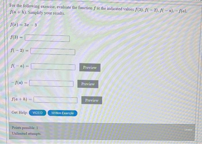 Solved For the following exercise, evaluate the function f | Chegg.com