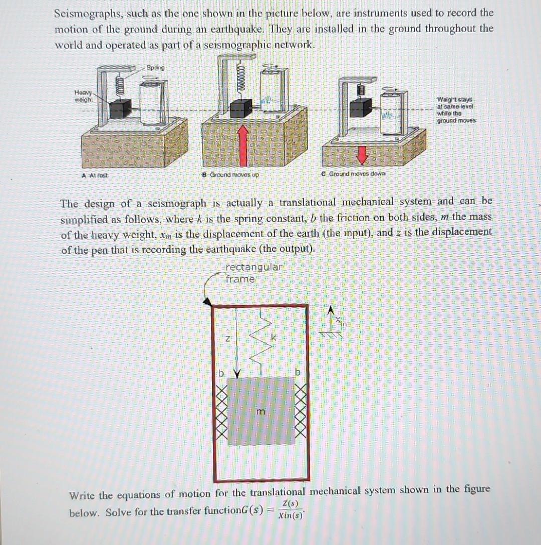Solved Seismographs, such as the one shown in the picture | Chegg.com