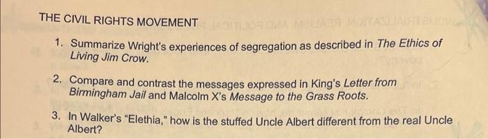 THE CIVIL RIGHTS MOVEMENT 1. Summarize Wright's | Chegg.com