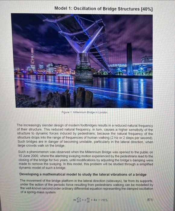 Model 1: Oscillation of Bridge Structures (40%) | Chegg.com