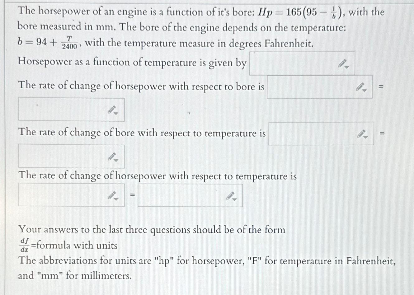 Solved The horsepower of an engine is a function of it's | Chegg.com