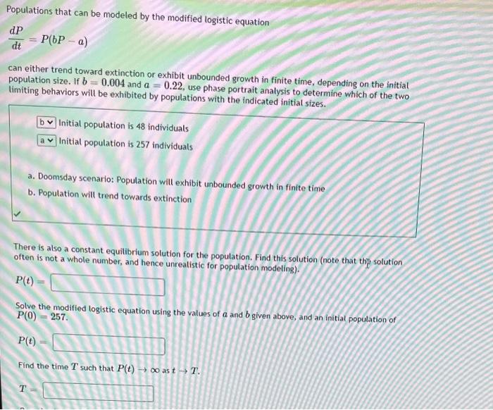 Solved Populations That Can Be Modeled By The Modified