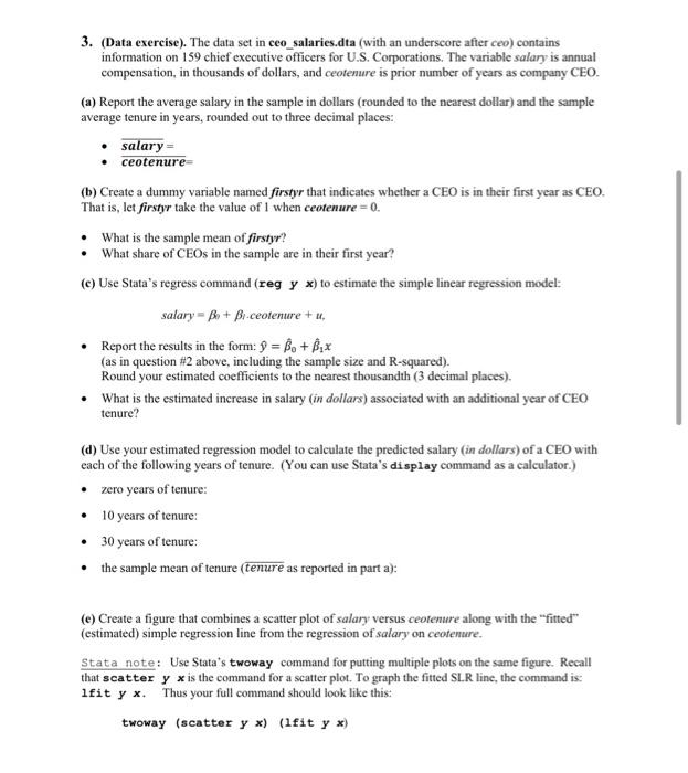 3. (Data exercise). The data set in ceo_salaries.dta | Chegg.com