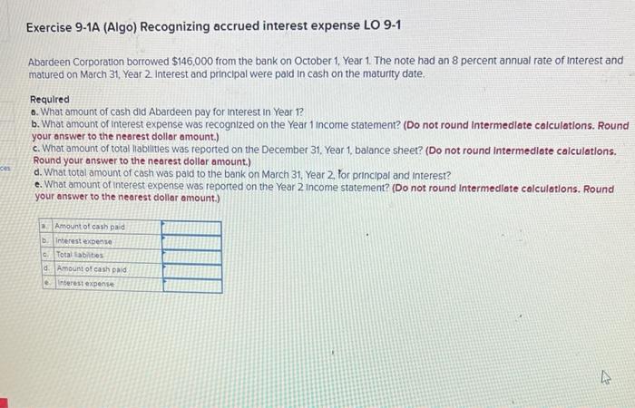 Solved Exercise 9-1A (Algo) Recognizing accrued interest | Chegg.com