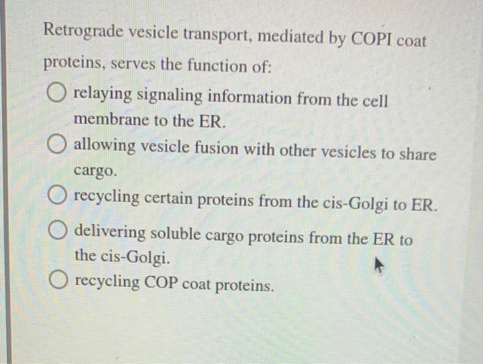 Solved Retrograde vesicle transport, mediated by COPI coat | Chegg.com