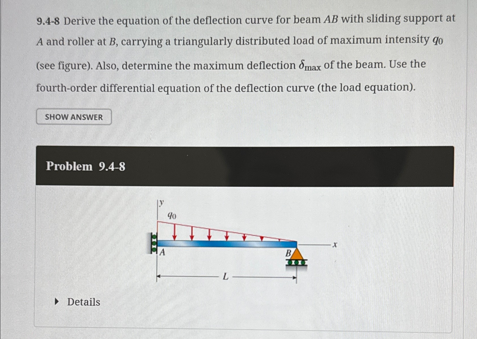 Solved 9.4-8 ﻿Derive the equation of the deflection curve | Chegg.com