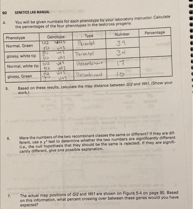 Solved GENETICS LAB MANUAL 4. You will be given numbers for | Chegg.com