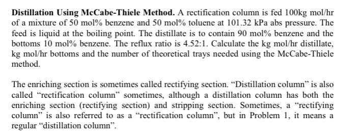 Solved Graphical Solution for Minimum Reflux Ratio and Total | Chegg.com