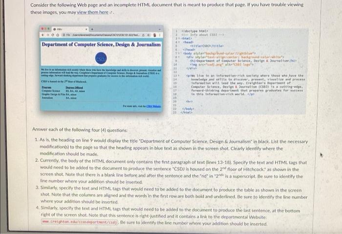 Solved Consider the following Web page and an incomplete | Chegg.com