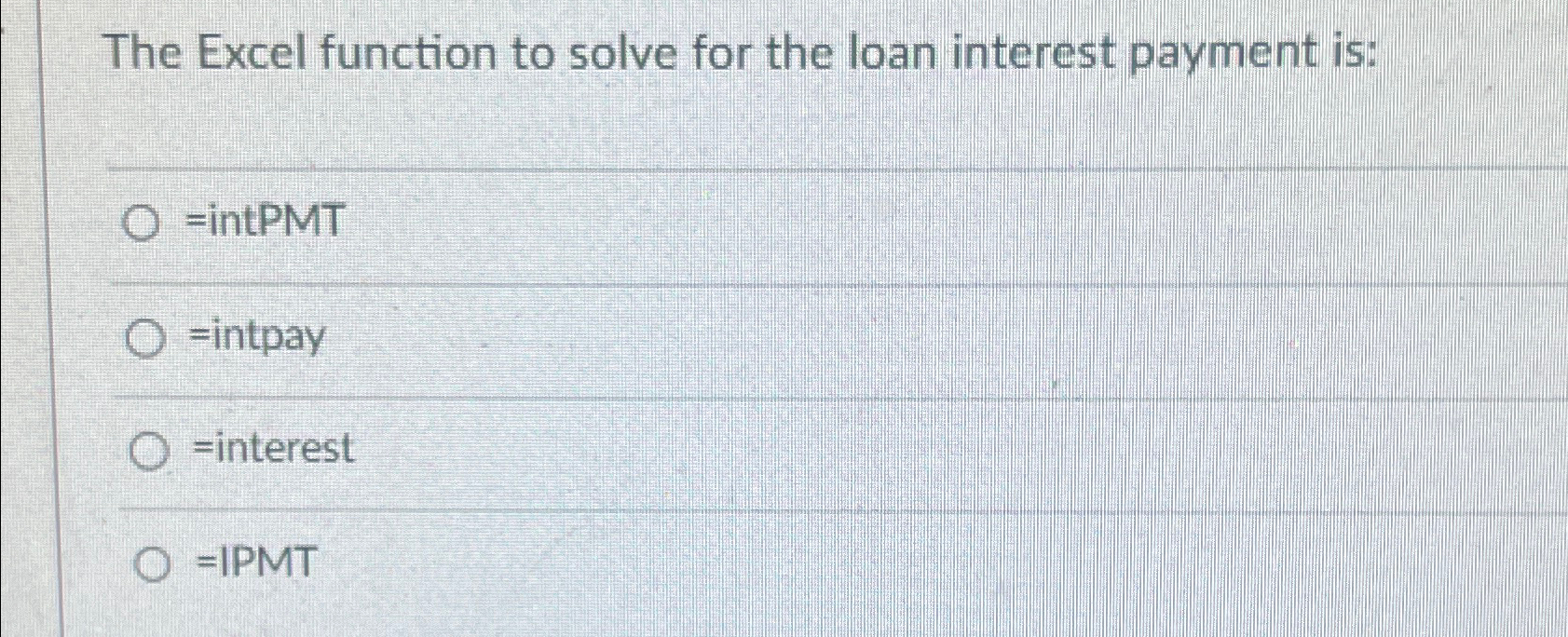 Solved The Excel function to solve for the loan interest | Chegg.com