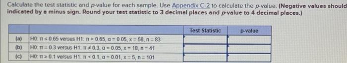 Solved Calculate the test statistic and p-value for each | Chegg.com