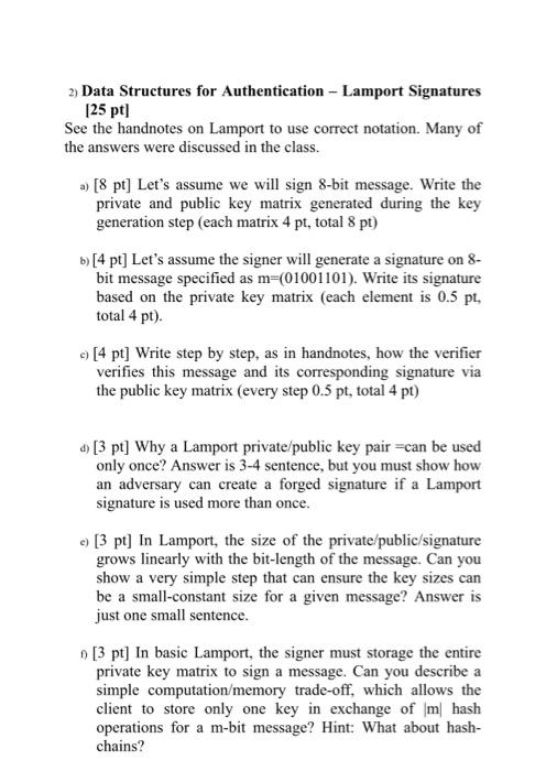 2) Data Structures for Authentication - Lamport | Chegg.com