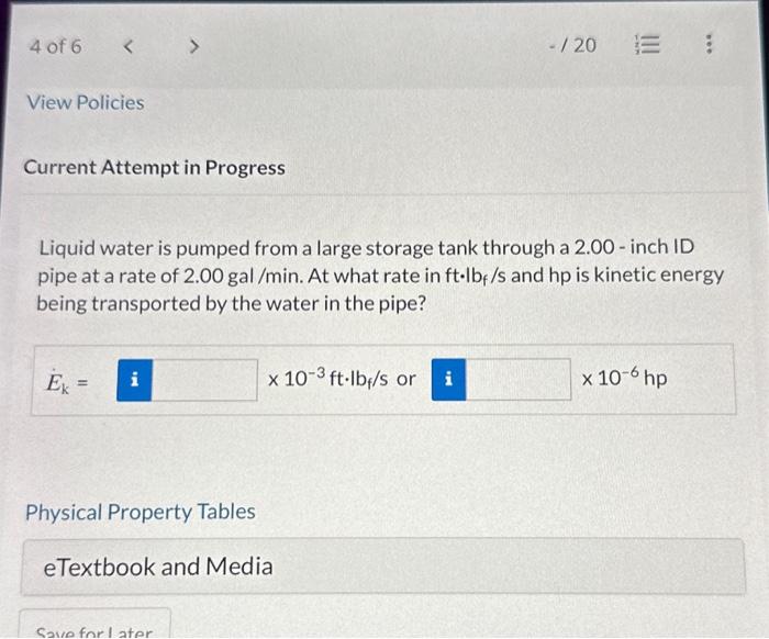 Solved Liquid water is pumped from a large storage tank | Chegg.com