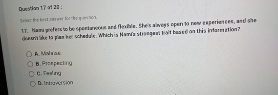 Solved Nami prefers to be spontaneous and flexible. She's | Chegg.com